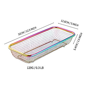 BYEGOU Silverware Drawer Organizer, Rainbow Mesh Kitchen Drawer Organizers, Iridescent Stackable Storage Basket Metal Utensil Holder for Flatware, 12.5"x5"x2.5", Pack of 2