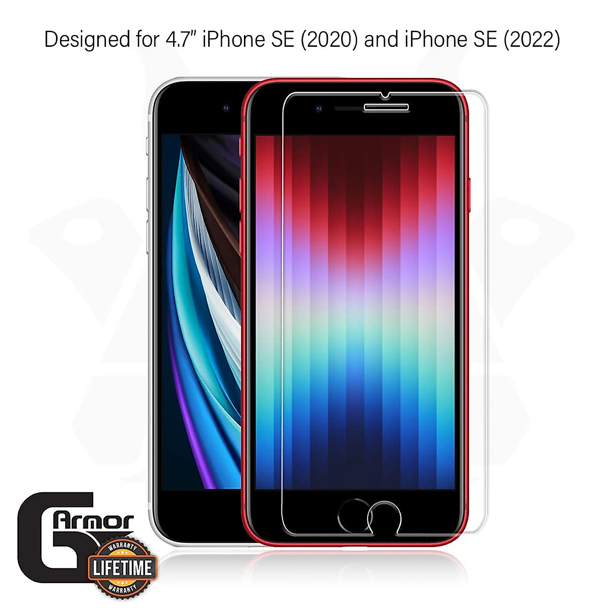 G-Armor 2 Pack Screen Protector for iPhone SE 3 (2022) and SE 2 (2020) - Tempered Glass Screen Saver, Phone Case Friendly, Lifetime Replacement, Protective Cover for 2nd and 3rd Gen iPhone SE
