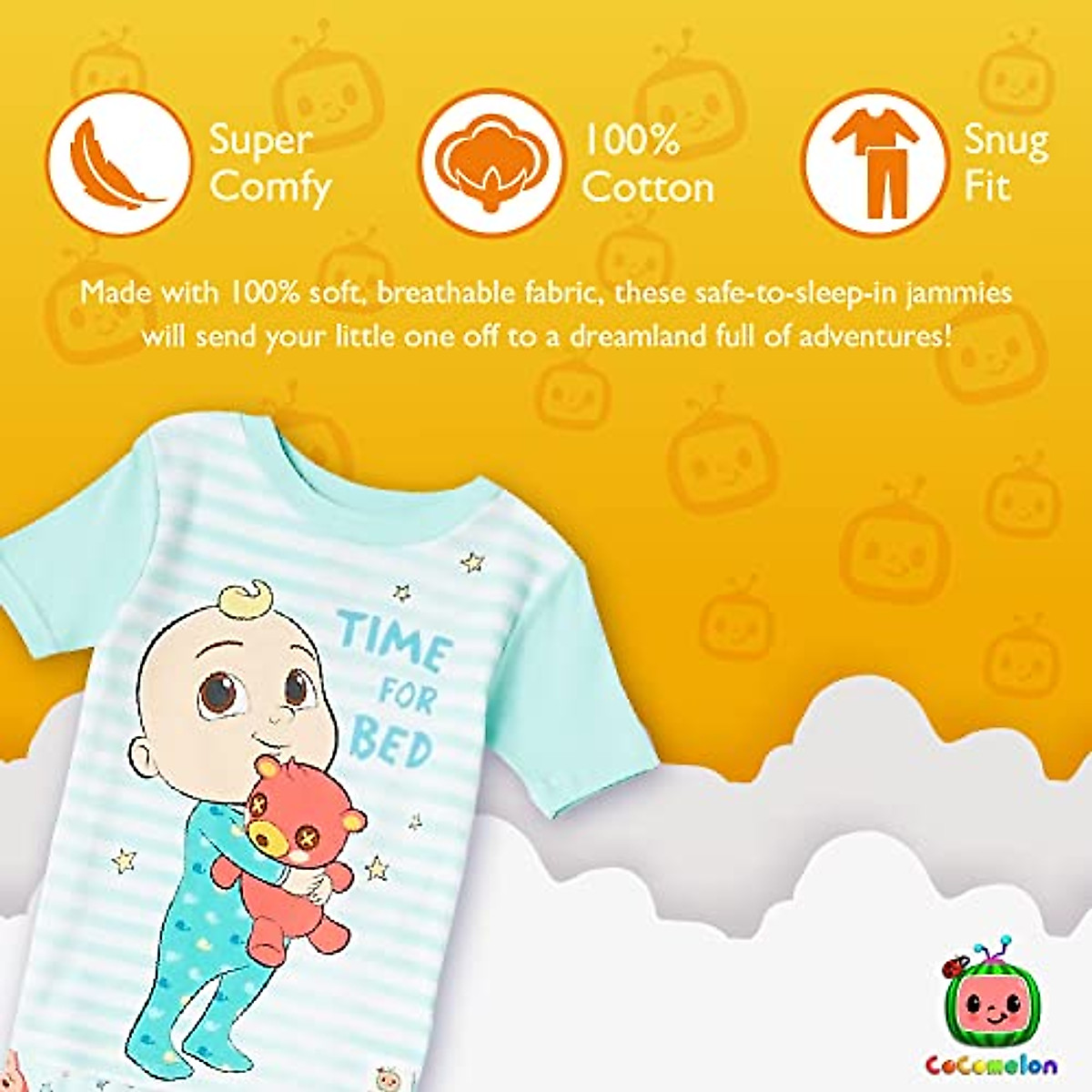 CoComelon Boys’ 4-Piece Snug-Fit Cotton Pajamas Set, Time for Bed, 5T