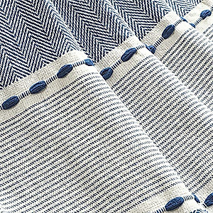 Lush Decor Herringbone Stripe Yarn Dyed Cotton Woven Tassel Blanket, 60" x 50", Navy