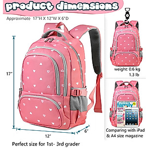 BLUEFAIRY Lightweight Water Resistant Backpack for Girls, Pink, 5-9 Years, Laptop Compartment, Adjustable Shoulder Straps, Breathable Mesh