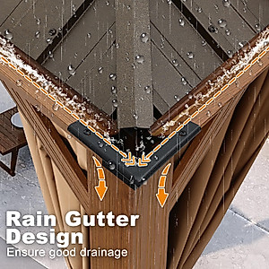 ABCCANOPY Hardtop Gazebo 12x16 - Outdoor Metal Hard Top Gazebo, Permanent Galvanized Steel Aluminum Framed Pavilion with Netting and Curtain for Patio Backyard Lawn Garden (Double Roof, Wood Grain)