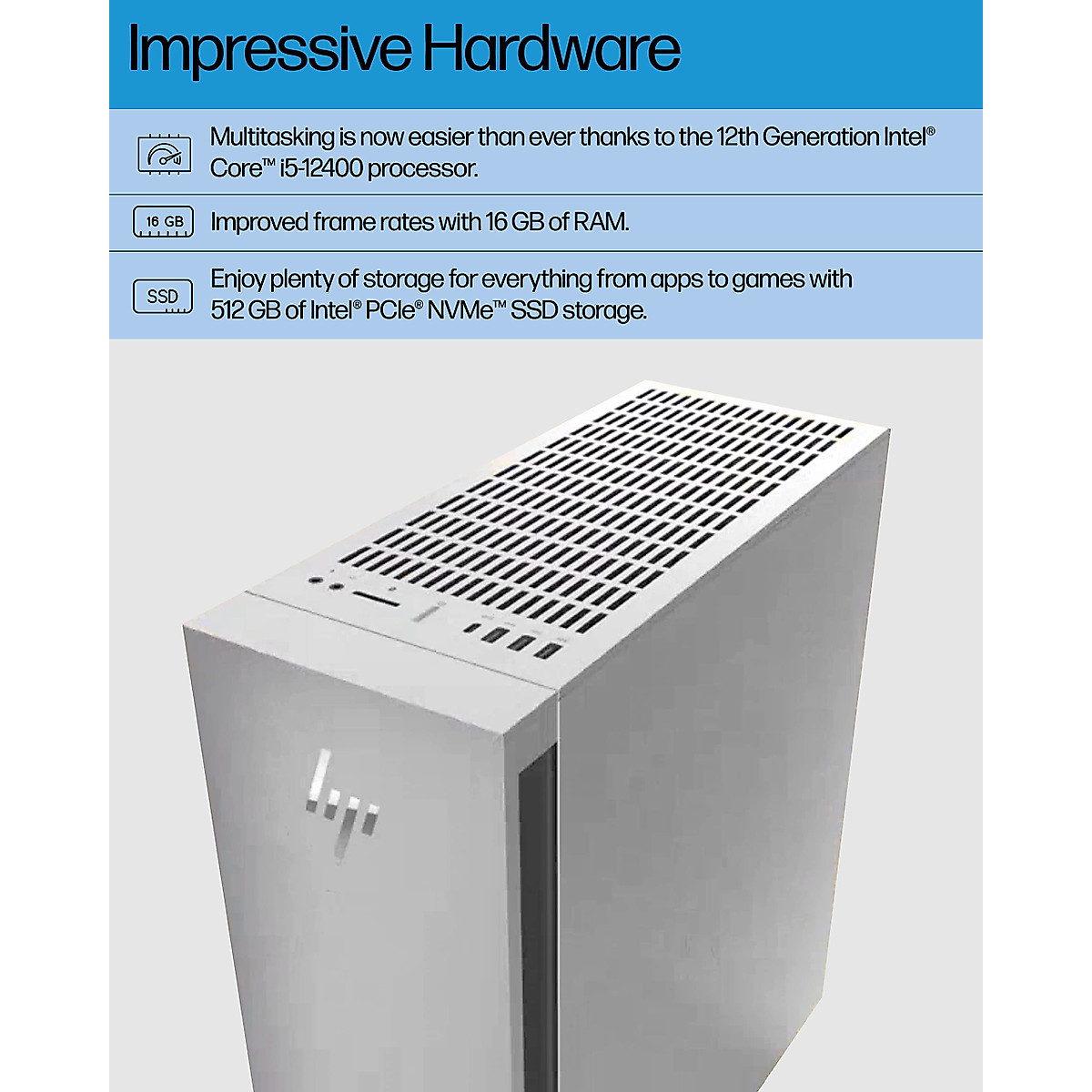 HP Envy Desktop PC, NVIDIA GeForce RTX 3060, 12th Gen Intel Core i5-12400, 16 GB SDRAM, 512 GB SSD, Windows 11 Home, Wi-Fi 6 & Bluetooth, 10 USB Ports, Pre-Built PC Tower (TE02-0020, 2022)