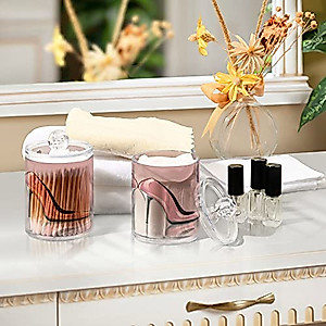 ALAZA 2pcs Pink High Heel Shoes Butterfly Qtip Holder Dispenser 14 oz Bathroom Storage Clear Apothecary Jars Containers Cotton Ball,Cotton Rounds,Floss Picks, Hair Clips, Food