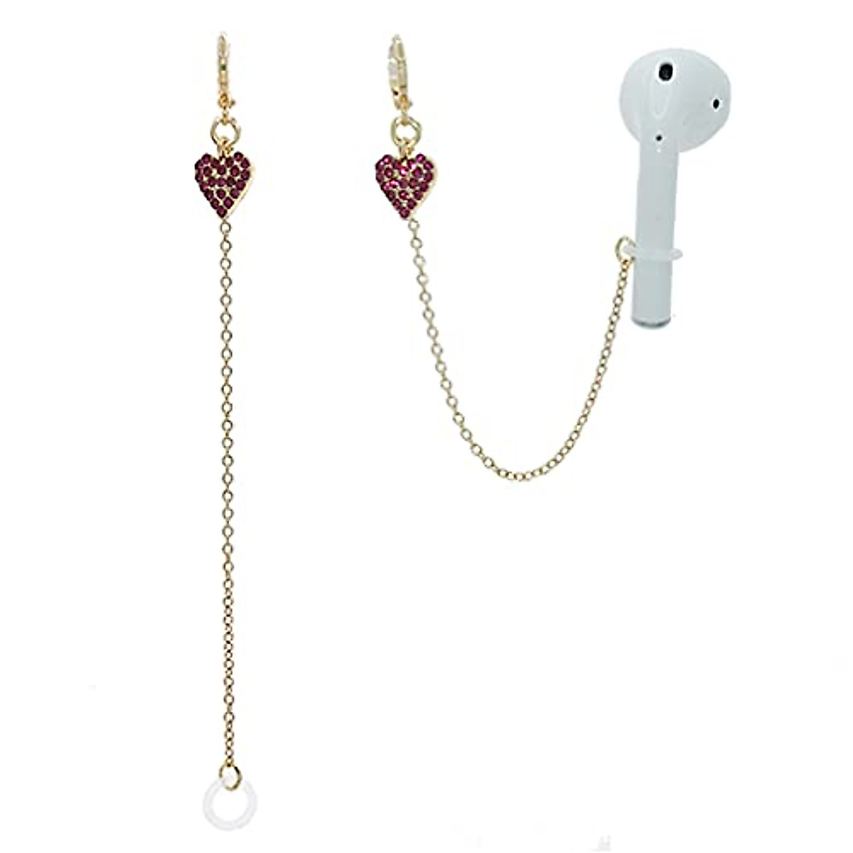 Pink Diamond Heart Airpod Earrings Anti Lost Earring Strap for Airpods Anti Lost Strap for Airpods Pro, Wireless Earhooks Earbuds Earphone Holder Connector, Compatible with Airpods 1&2&3/Pro