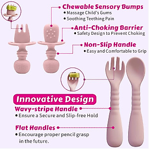 Remonda Baby Led Weaning Supplies | Silicone Baby Feeding Set Includes Suction Bowls and Plates, Baby Utensils Spoons and Forks,Cup for Toddler | Babies Eating Dishes Set 6-12 Months（Pink）