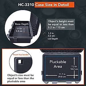 Lykus HC-3310 Waterproof Hard Case with Customizable Foam Insert, Interior Size 12.99x8.27x5.31 in, Suitable for pistol,camera,lens,drone,mic,flashlight,telescope,action cam,electronics,tools,and more