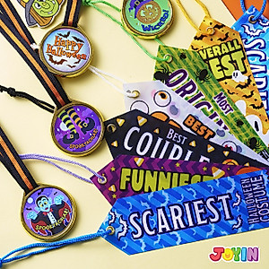 JOYIN 24 PCS Halloween Medal Trophies and Trophy Ribbons for Halloween Award Party Celebration and Spooky Contest Rewards, Halloween Party Favors for Kids, Carnival Game Prizes