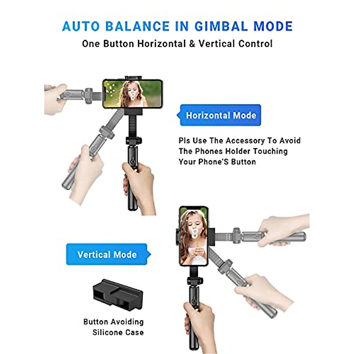 Gimbal Stabilizer For Smartphone, APEXEL 360° Rotation Auto Balance Small Portable Handhold Selfie Stick Tripod With Wireless Remote, 1-Axis Lightweight Extendable Stabilizer Gimble Iphone Phone Gopro