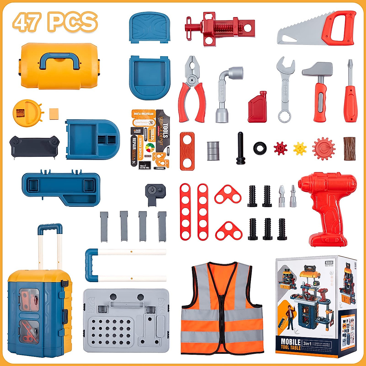 3 in 1 Kids Tool Bench -GEIYATOI, Toddler Workbench with Electric Drill and Realistic Toddler Tool Set for 2 3 4 5 6 Years Old Boys Girls, Construction Toys for Christmas Birthday Party New Year