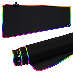 RGB Gaming Mouse Pad, 31.5 x 11.8 Inch Oversized Mouse Mat with 12 Light Modes, Non-Slip Rubber Base, Large Keyboard Mouse Pad for PC Gaming, Office, Black