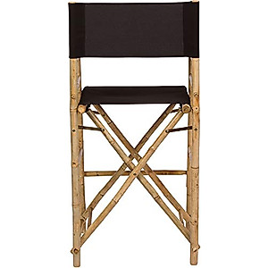 Zero Emission World Bamboo Barstool-Natural Color Black Canvas Bar Height Folding Chairs Counter Stool Outdoor Indoor Tall Camping Set of 2, 22.8x18.9x47.2