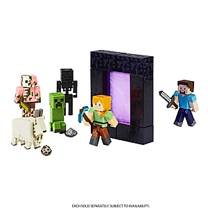 Minecraft Steve Action Figure, 3.25-in, with 1 Build-a-Portal Piece & 1 Accessory, Building Toy Inspired by Video Game, Collectible Gift for Fans & Kids Ages 6 Years & Older