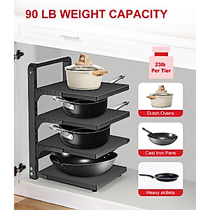 SIMPFIT Pots and Pans Organizer under Cabinet, Heavy Duty Pan Organizers for Cabinet & Counter, 4 Tier Adjustable Pan & Pot Rack for Kitchen Cabinet Organizers and Storage