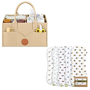 KeaBabies Diaper Caddy Organizer and 5-Pack Muslin Burp Cloths Baby Boy, Girl - Baby Organizer for Nursery - Organic Bamboo Cotton Burp Cloth - Car Storage Organizer - Burping Cloths for Babies