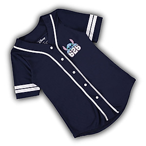 Disney Ladies Lilo and Stitch Shirt - Ladies Classic Lilo and Stitch Baseball Jersey Lilo and Stitch Mesh Jersey (Navy, X-Large)