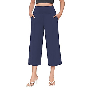 BUBBLELIME Women's Bootleg Yoga Capris Pants High Waist Workout Flare Crop with Pockets - DARKNAVY_Medium