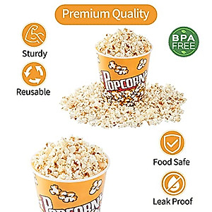 Plastic Popcorn Containers Retro Style Reusable Popcorn Buckets for Movie Night 7.1”x7.1”x5.1” - 2 Pack