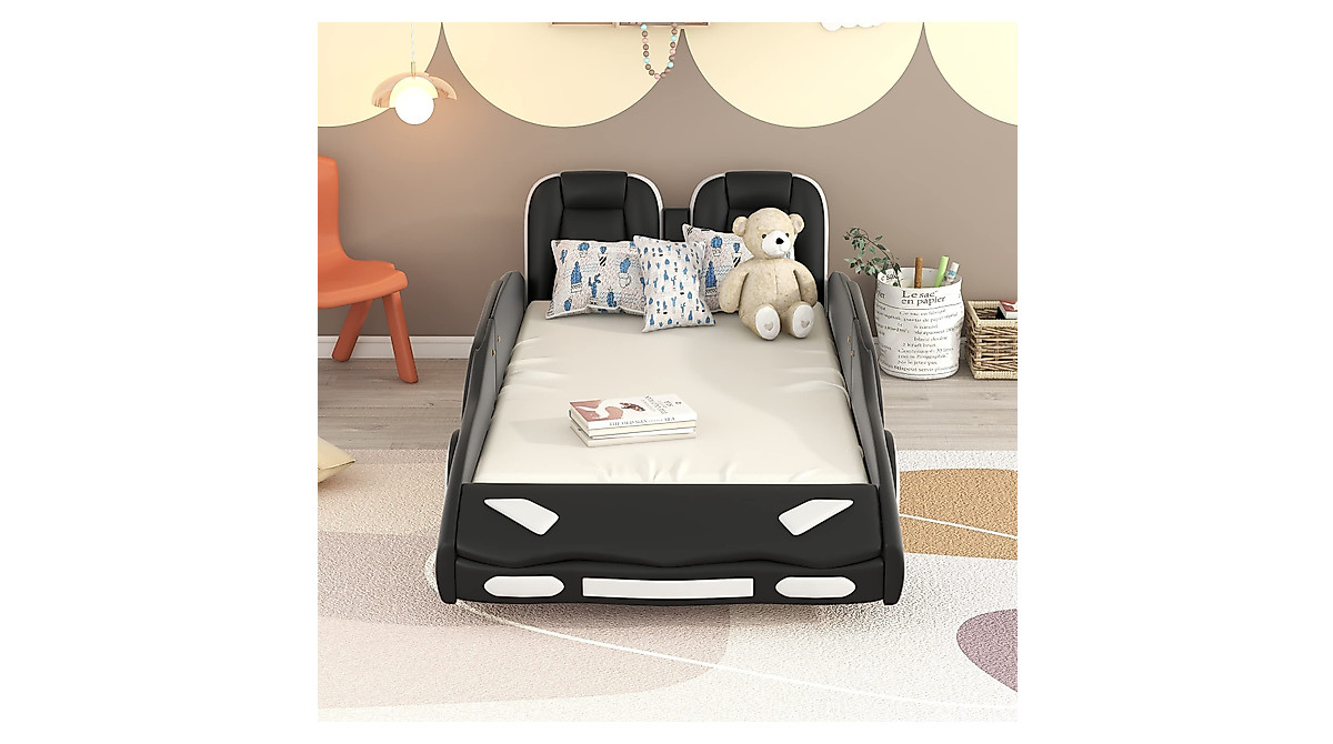P PURLOVE Twin Race Car Bed for Kids - Fun & Safe