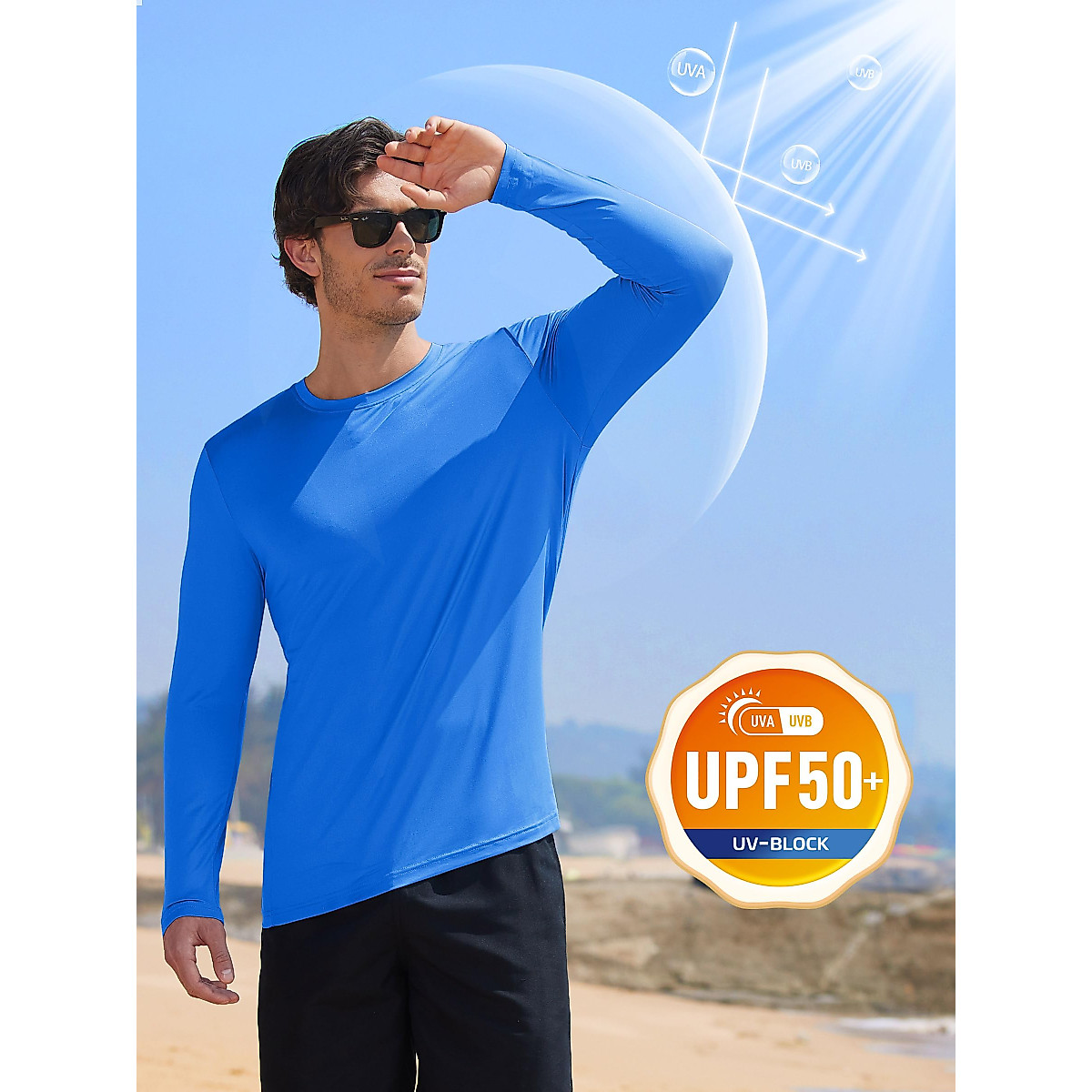 MAGCOMSEN Quick Dry Shirts for Men Long Sleeve Summer T Shirts UPF 50+ Lightweight Beach Shirts Acrive Workout UV T Shirts Azure M