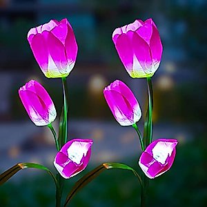 Tulip Solar Garden Lights, Christmas Yard Decorations Solar Flower Lights, Artifitical Solar Tulip Flower Lamp for Garden Patio Yard Pathway Decoration (2 Pack, Purple Tulip)