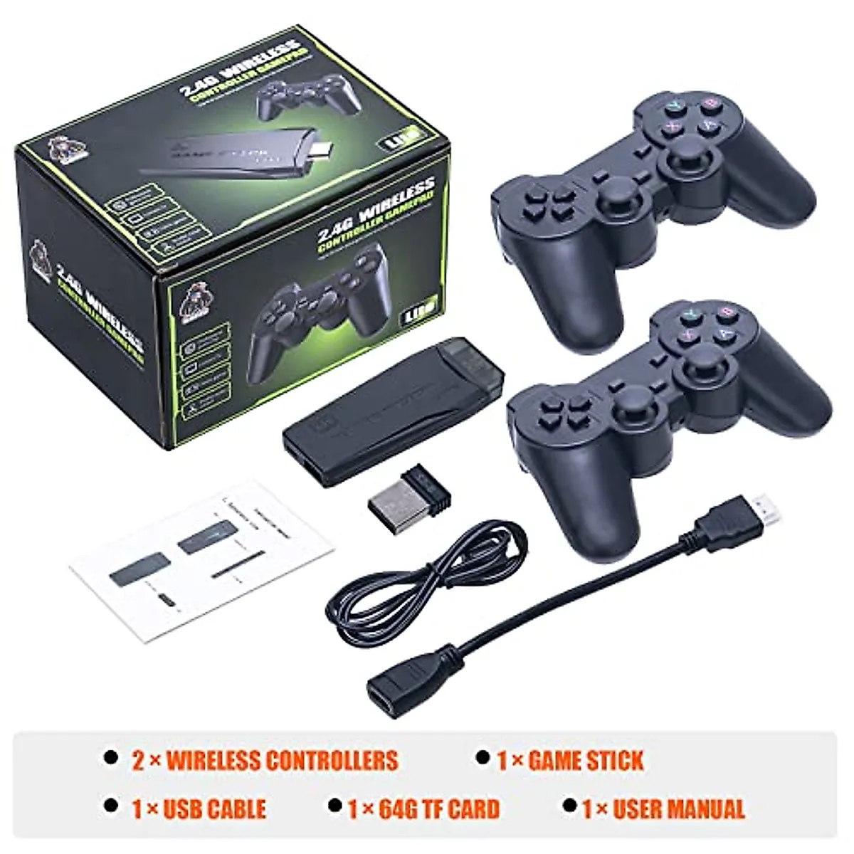 Retro Video Game Console, Wireless Handheld Game Console, Ombsyej 10000+ Classic Game, 2.4G Wireless Controllers, 7 Emulator Consoles, HDMI Output TV Video, Ideal Gift for Kids and Adults, 64G