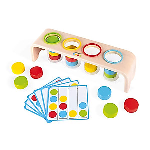 Janod Essentials Color Sorting Game – Wooden Puzzle with 12 Different Pattern Cards – Ages 2+ Years - J05066