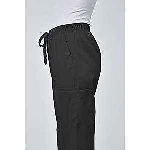 Scrubs for Women Set 6 Pocket 4-Way Stretch V-Neck and Semi-Tapered Pant Elements EL9925 (Black, Medium)