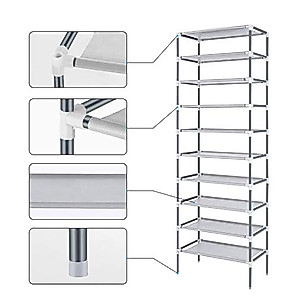 Balanu Hosmat 10-Tier Shoe Rack Free Standing Non-woven Fabric 30-Pair Shoe Tower Organizer Cabinet for Indoor Bedroom or Living Room (10 Tier, Grey)