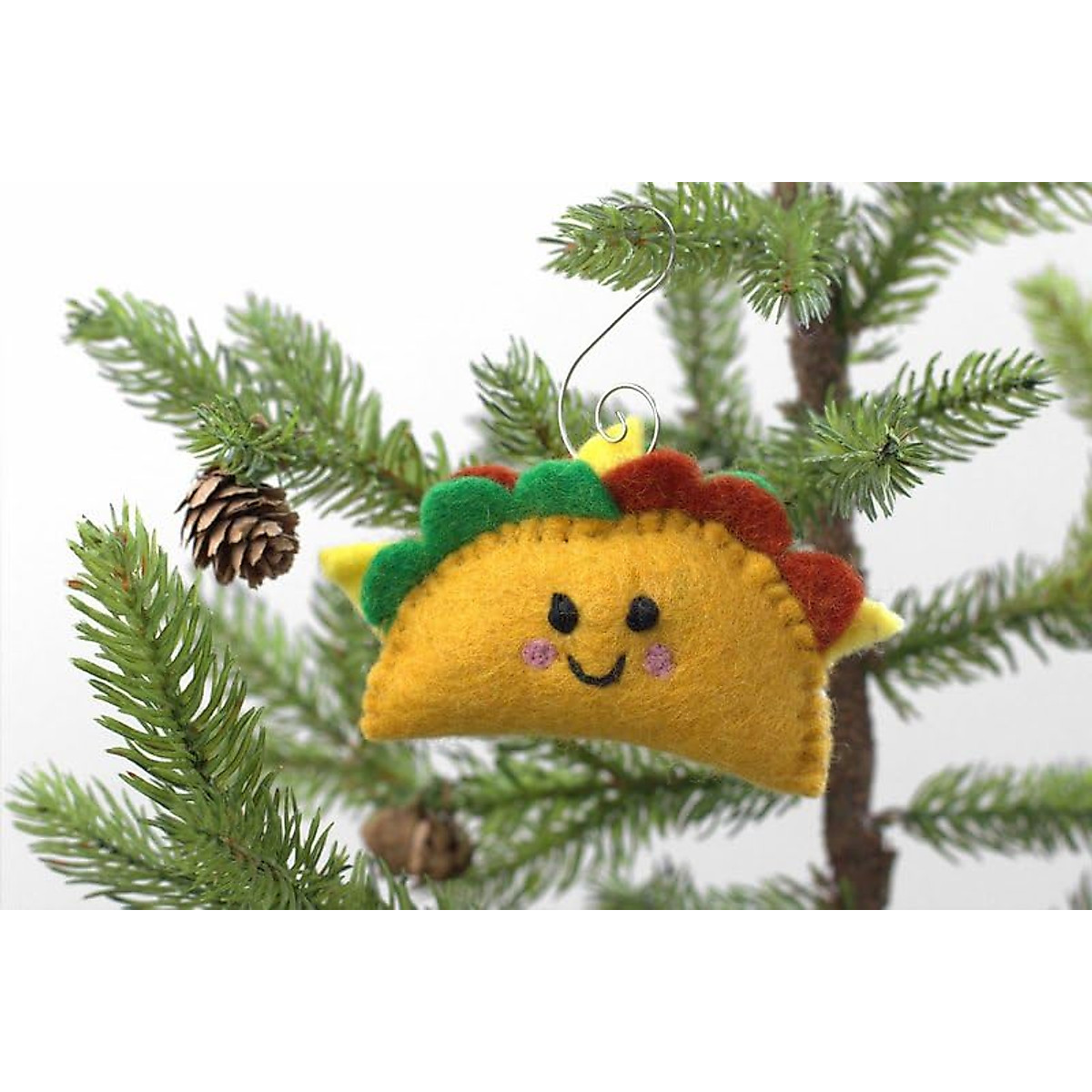 Taco Christmas Ornament- SET OF 1 or 3- Tacos Approx. 2.5" x 3.75"- 100% Wool- Pretend Play- Taco Tuesday- Christmas Tree Decor With Hooks- Winter Holiday Decoration- Handmade Gift Idea