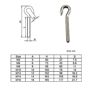 16Pcs M5 Stainless Steel Eye Bolt with Nut and Washers Long Shank Threaded Rod Round Hook Eyelet Bolt Screw