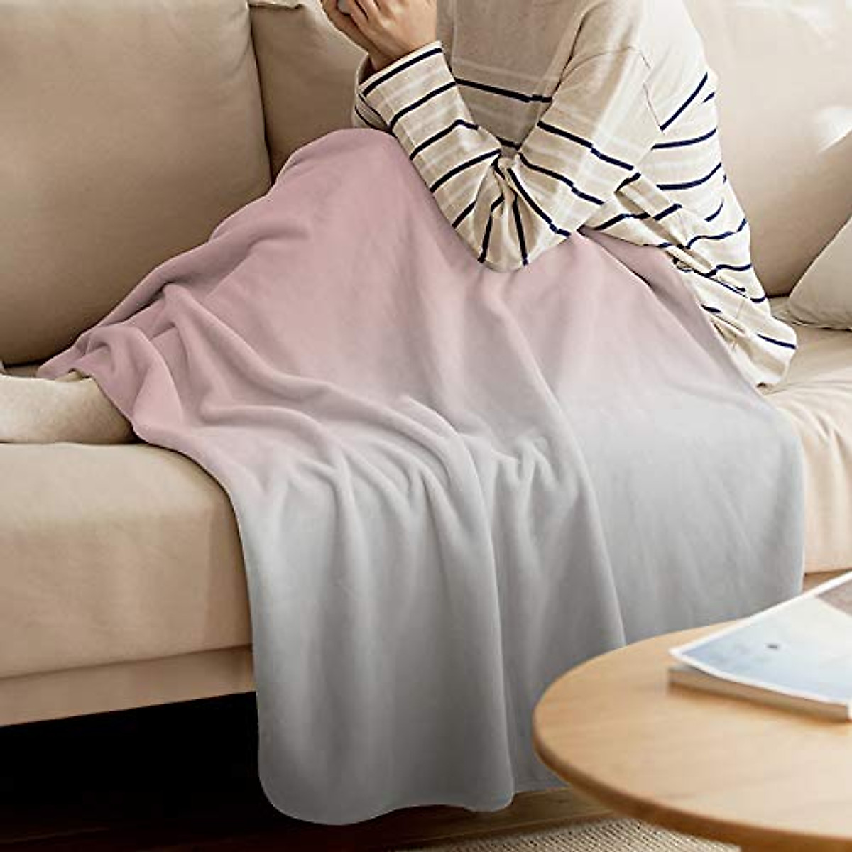 LUSWEET Fleece Blanket Lightweight Cozy Throw Blanket Ombre Pink Grey Warm Bed Blanket,40x50 Inch Flannel Blanket Fit Sofa,Bed,Couch,Luxury Microfiber Throws