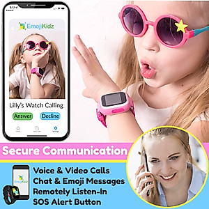 Emojikidz Kids Smartwatch with SIM Card - Ages 4-12 Years for Boys & Girls - GPS Tracking Locator SOS Alarm Remote Monitoring 2-Way Face to Face Call Voice & Video Camera Worldwide Coverage - Black