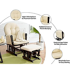 Brisbane Nursery Glider & Ottoman Sets, Swivel Glider Recliner Nursery Rocking Chair, Nursery Glider Rocker with Ottoman, Reclining Gliders & Chairs for Breastfeeding, Reading, Napping, Espresso/Cream