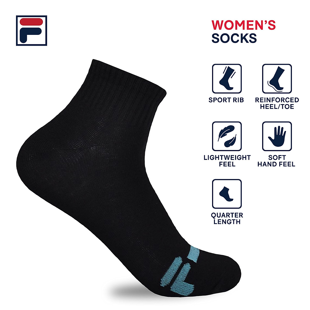 FILA Women's Quarter Ankle Socks, Black, One Size