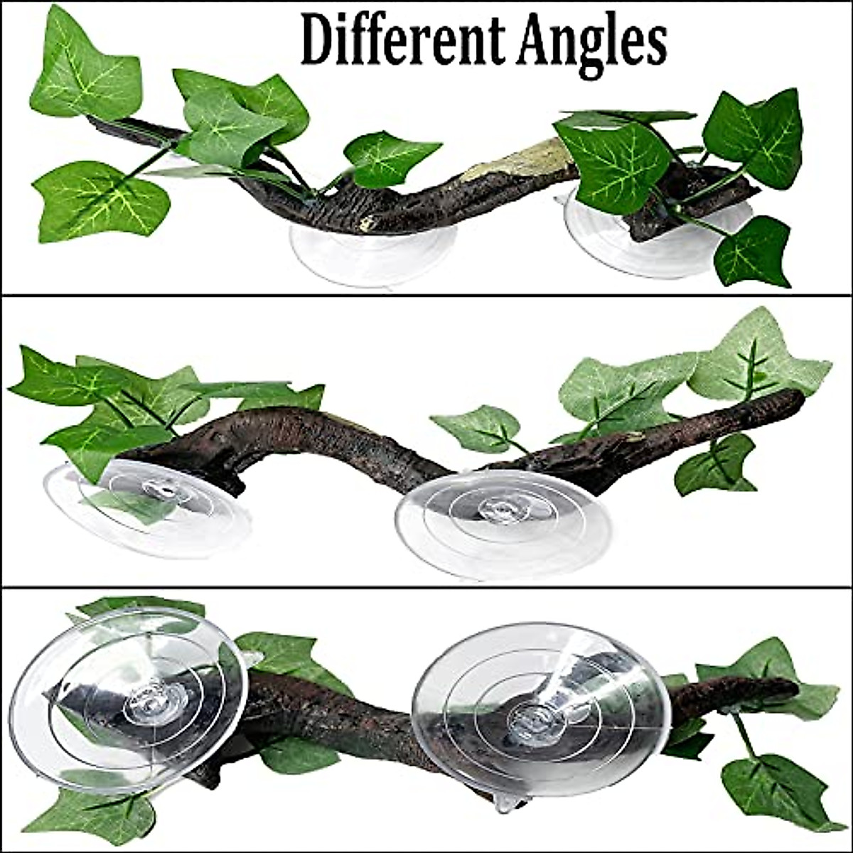 PINVNBY Reptile Corner Branch Resin Climb Tree Branch Decor with Leaves Terrarium Plant Decoration with Suction Cup Gecko Plant Ornament for Amphibian Lizard Snake Climbing 