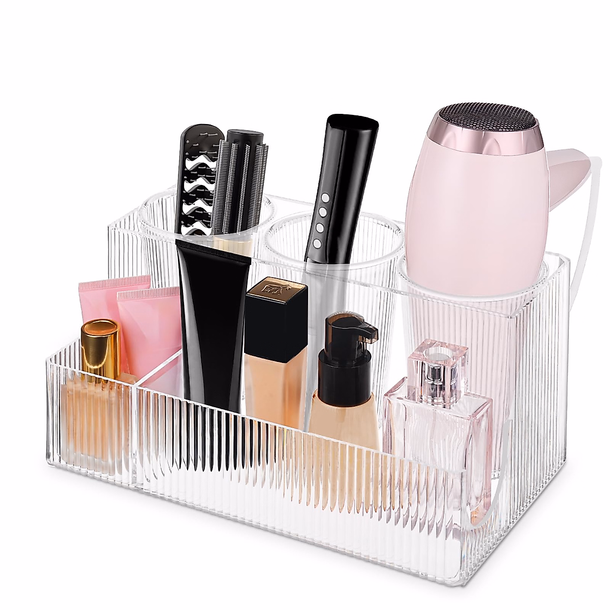 KIMCHOMERSE Hair Tool Organizer, Hair Styling Tool Holder for Vanity, Bathroom Countertop Storage for Toiletries, Makeup, Blow Dryers and Accessories -Clear Acrylic