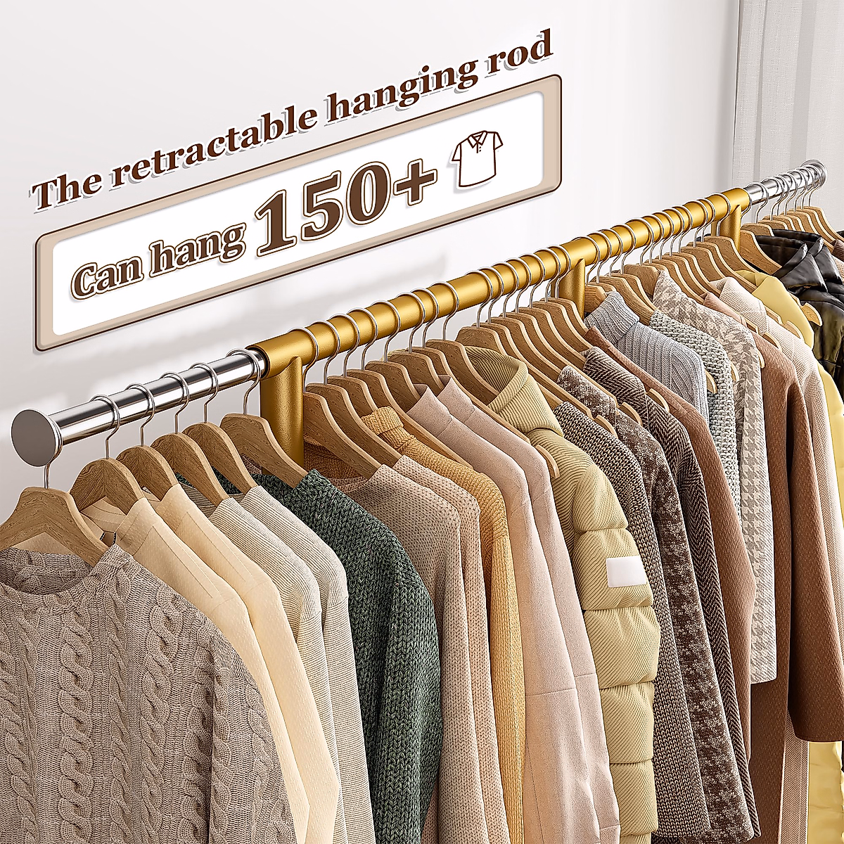 Raybee Gold Clothing Rack Heavy Duty Clothes Rack with Wheels Rolling Clothing Racks for Hanging Clothes for Walk-in Closet, Bed Room, Laundry Room,Commercial,17.7" D x 69.1" W x 71.9" H, Gold