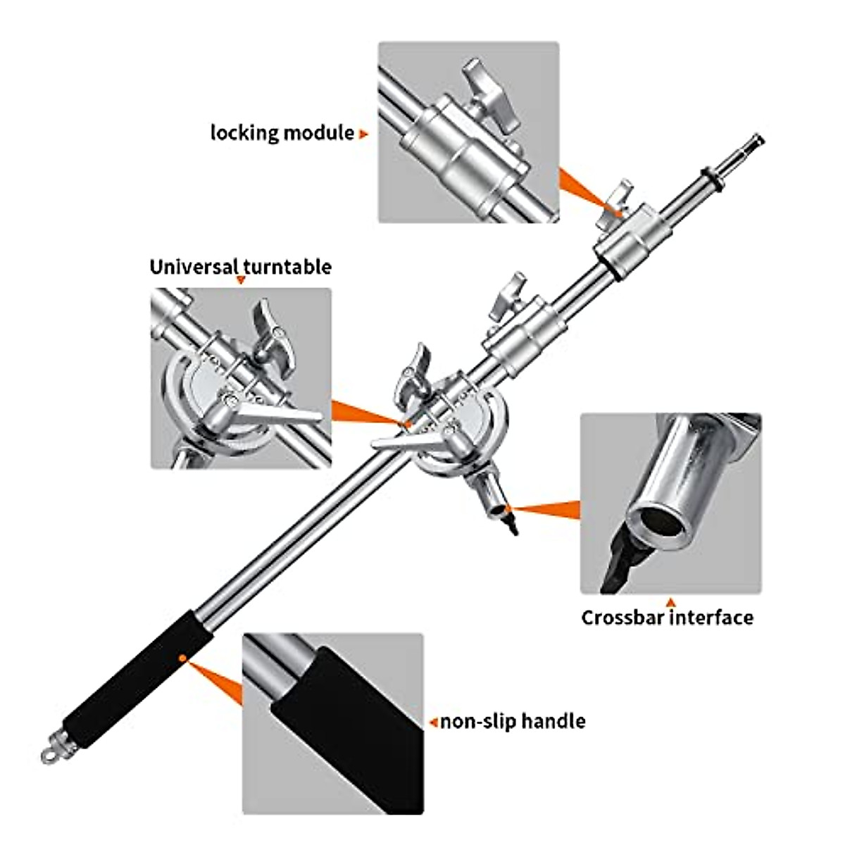 Heavy Duty Extension Boom Arm Bar for Photography C Stand and Light Stand,Adjustable 3.6-8.2ft Crossbar Holding Arm with Sand Bag for Softbox,Studio Strobe,Monolight,LED Video Light,Reflector ect.