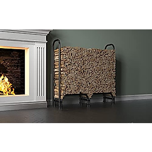 CALIDOLA 4ft Firewood Rack Heavy Duty Indoor Outdoor Firewood Storage Log Rack with Cover，Black Round Tube