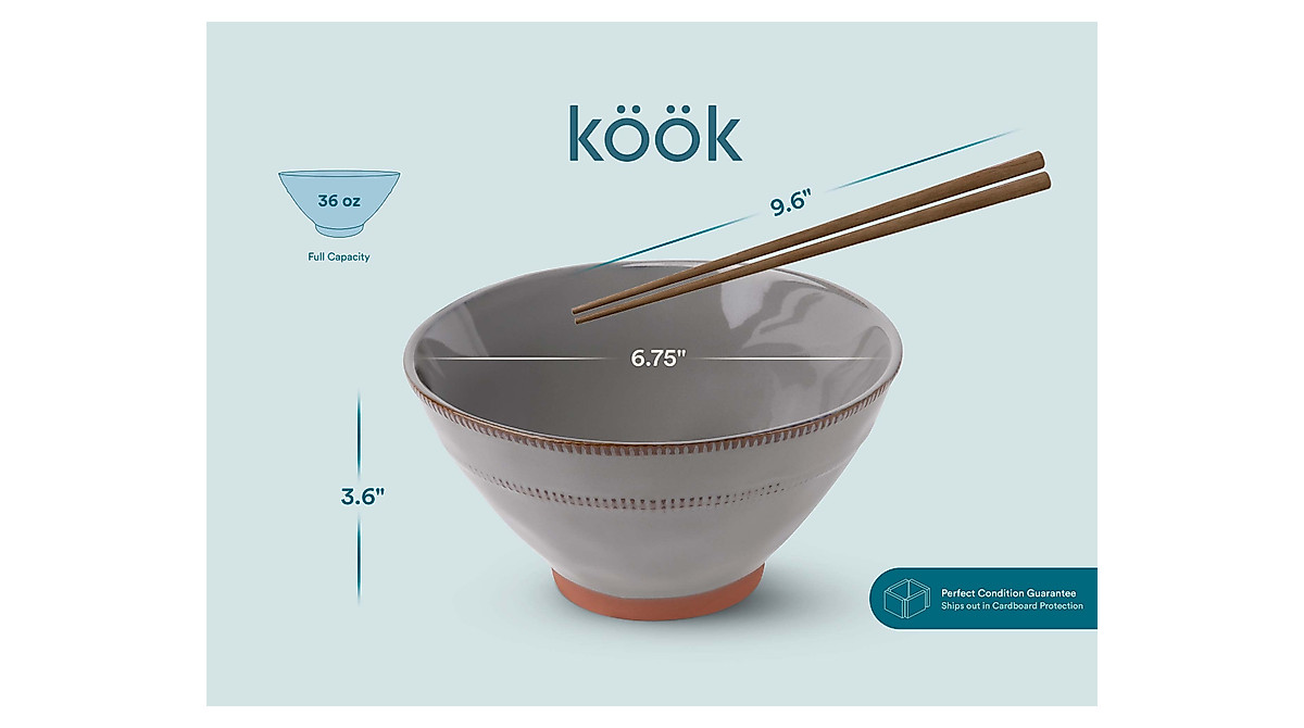 KooK Terracotta Japanese Ramen Bowls Set - Microwave and Dishwasher Safe