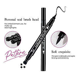 LAMUSELAND Eyeliner Stamp Wingliner, Waterproof Smudgeproof Liquid Eye Liner Gel Pen Set, Long Lasting Heart Black Thin Double Ended Pencil Makeup Tools for Women (A Star)
