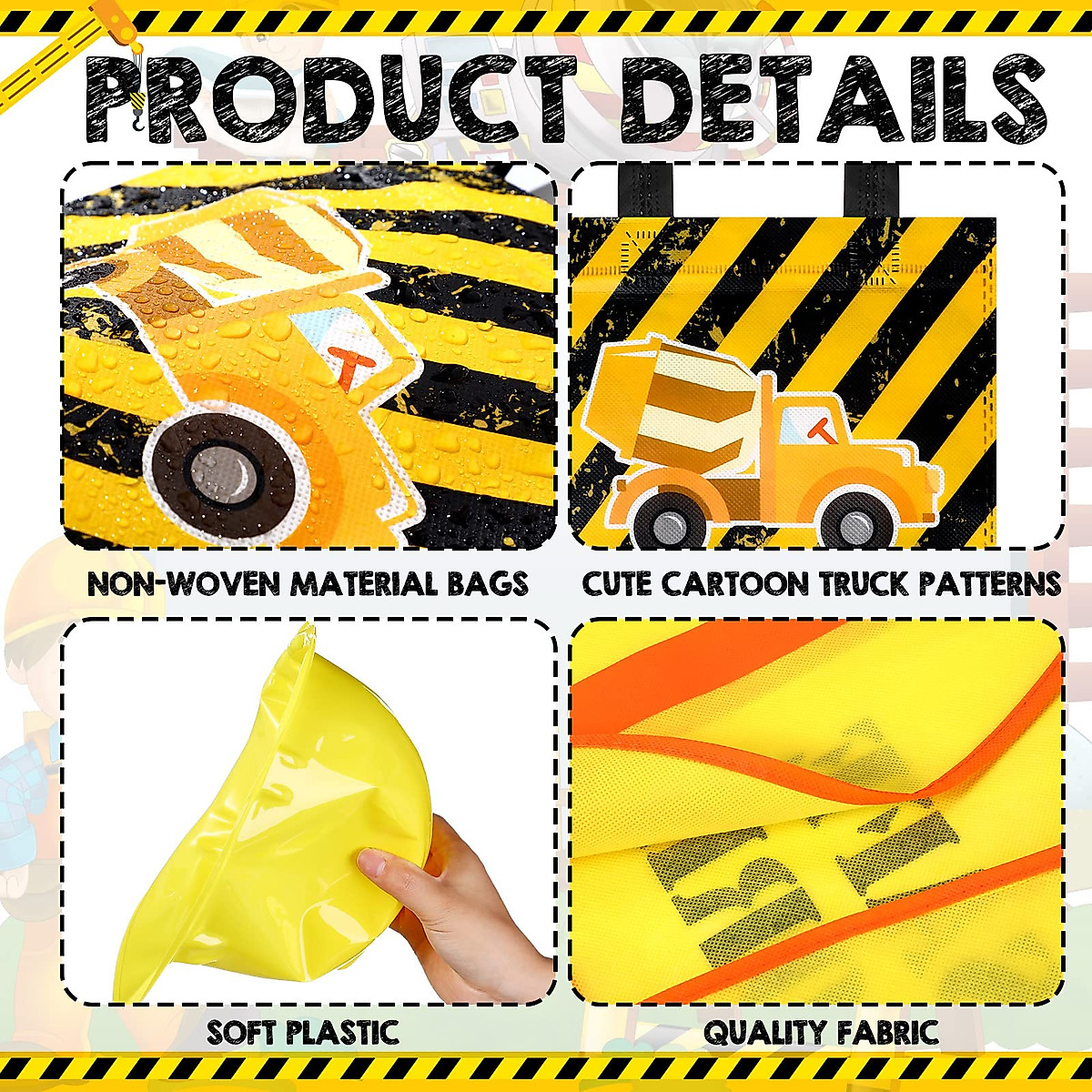 Hercicy 36 Pcs Construction Birthday Party Supplies Dressing up Costume Include 12 Construction Hat 12 Kids Construction Vest 12 Construction Party Goodie Bags for Construction Party Decorations
