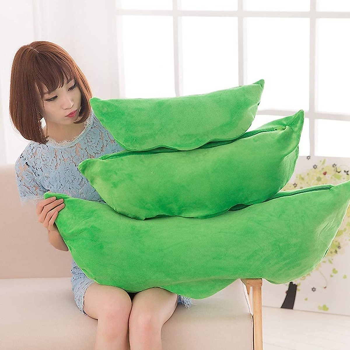 Giant Peas in A Pod Plush Toy Pea Pod Pillow Cute Pea Stuffed Toys Plant Doll Various Sizes (Green Beans,15.7''/40cm)