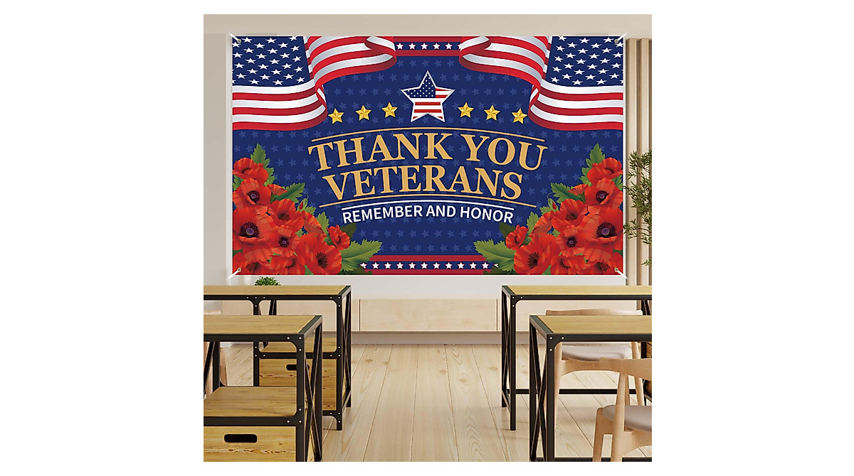 Patriotic Veterans Day Backdrop - Red Poppies Decor