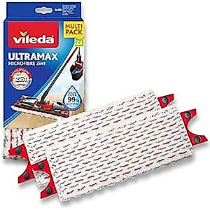 Vileda UltraMax Flat Mop Refill, 1 Count (Pack of 1), White/Red