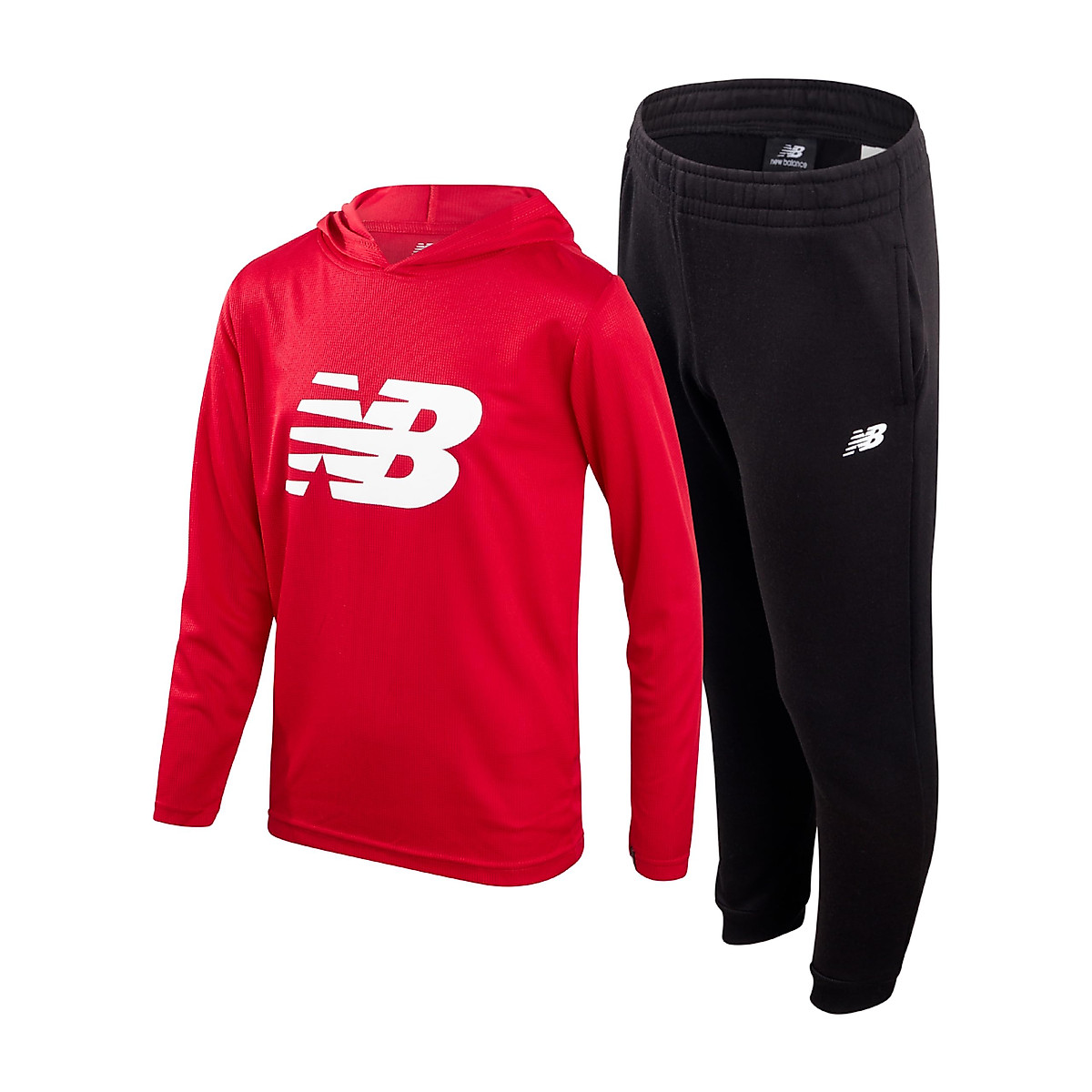 New Balance Boys' Active Sweatsuit - 2 Piece Waffle Knit Hoodie Sweatshirt and Sweatpants - Jogger Pants Set for Boys, 7-12, Size 8, RedBlack