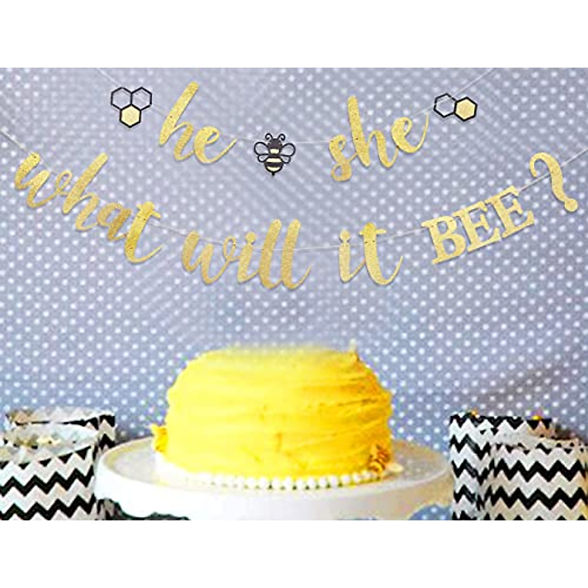 He She What Will It Bee - Golden Glitter Party Banner Decorations, Bee Gender Reveal Banner, Bee Theme Baby Shower, Baby Shower Shower Banner，golden Glitter Banner