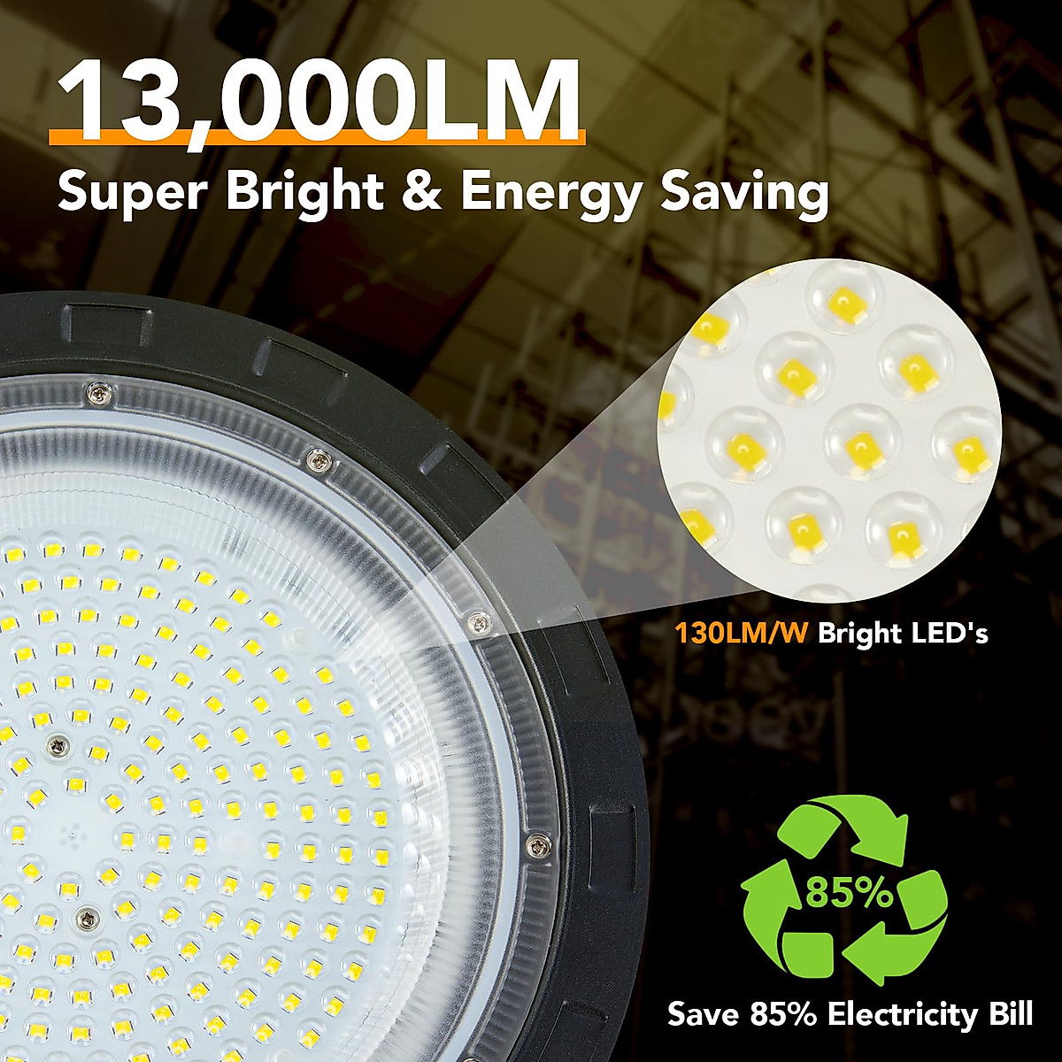 VANoopee 6 Pack 100W High Bay LED Shop Lights 5000K UFO LED High Bay Light Commercial Bay Lighting fixtures for Warehouse Workshop Barn Garage Gym - 5' Cable with Plug, 13000lm(400W MH/HPS Eqv.)