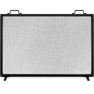 Best Choice Products 38x27in Single Panel Fireplace Screen Handcrafted Steel Mesh Spark Guard for Living Room, Bedroom Décor w/Handles - Black